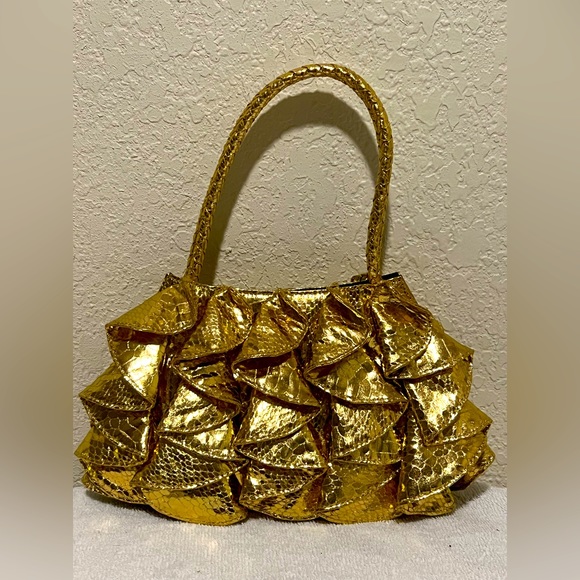 Sondra Roberts | Bags | Sondra Roberts Metallic Gold Tiered Ruffle ...